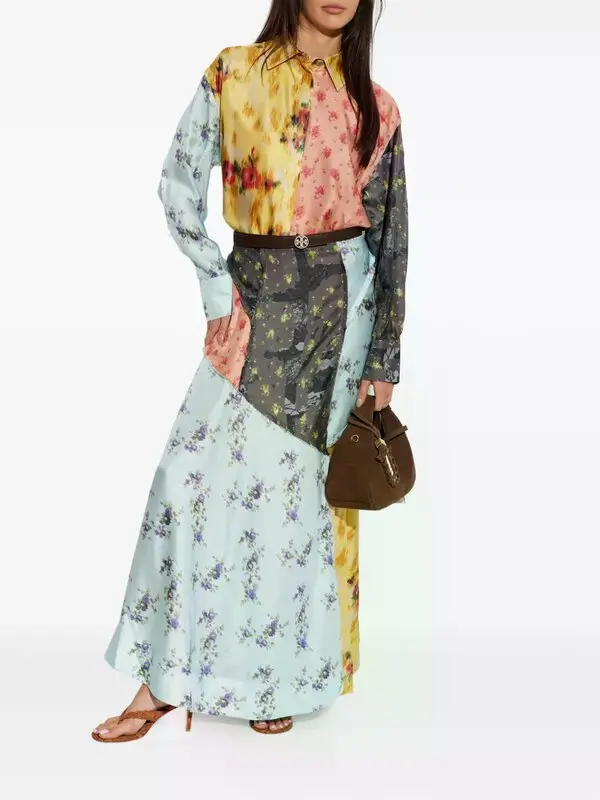GANNI Patchwork Floral Print Maxi Skirt - Blue