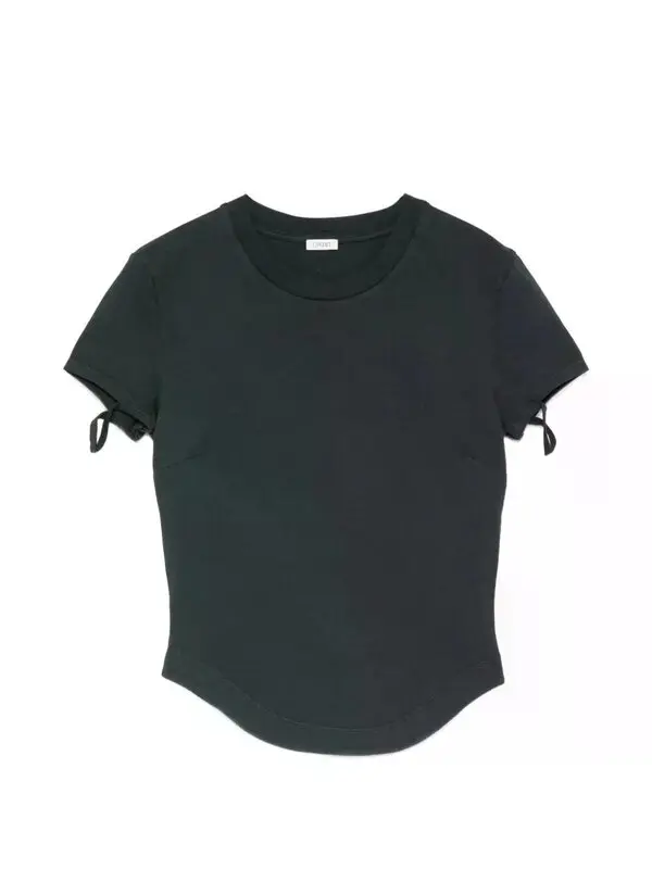 COVERT Bow-detail Curved-hem T-shirt - Black