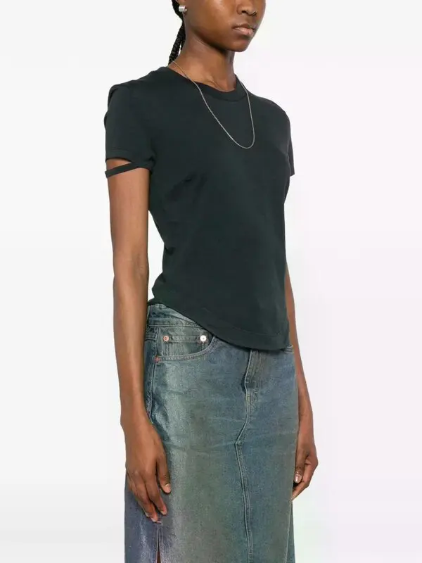 COVERT Bow-detail Curved-hem T-shirt - Black