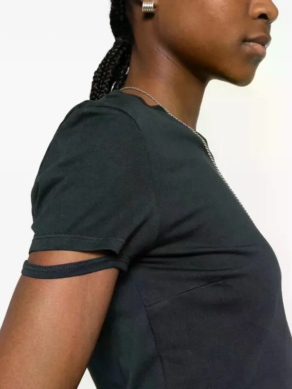 COVERT Bow-detail Curved-hem T-shirt - Black