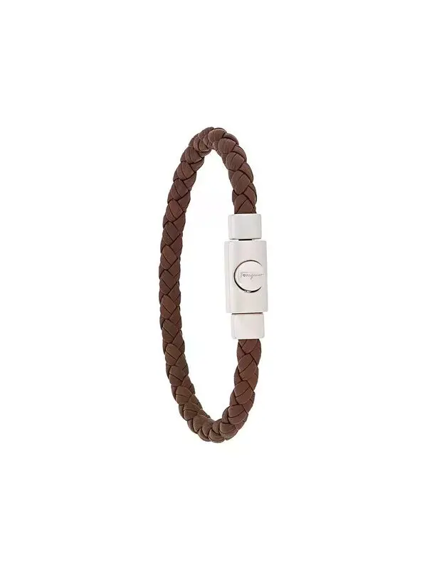 FERRAGAMO Embossed Logo Woven Bracelet - Brown