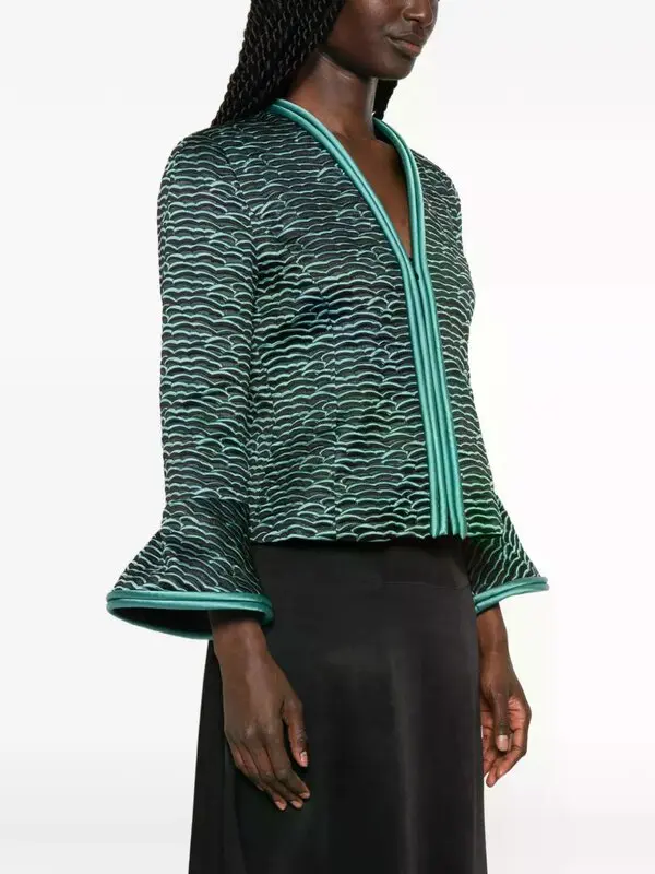 Emporio Armani Textured Ruffled-sleeve Jacket - Black