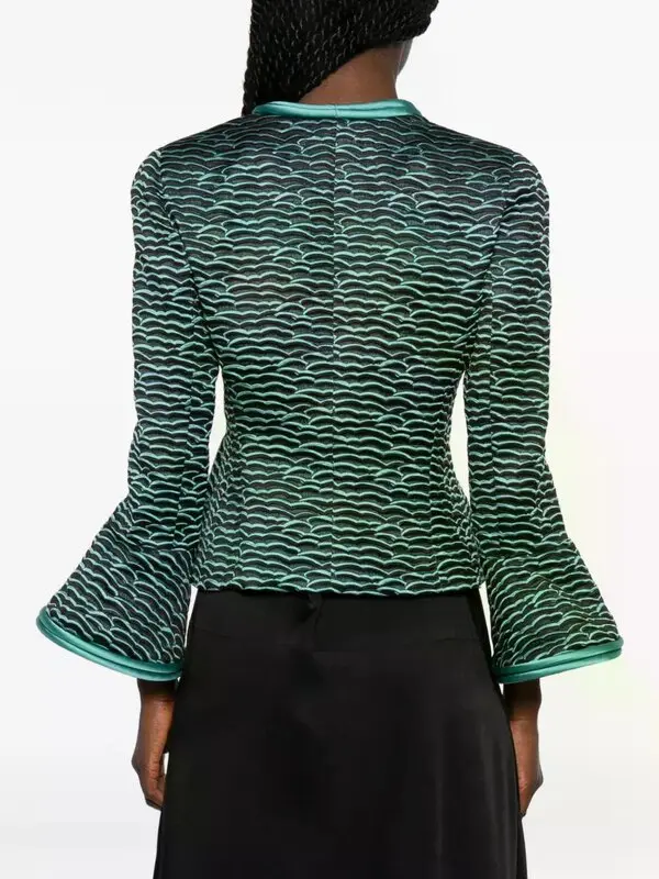 Emporio Armani Textured Ruffled-sleeve Jacket - Black