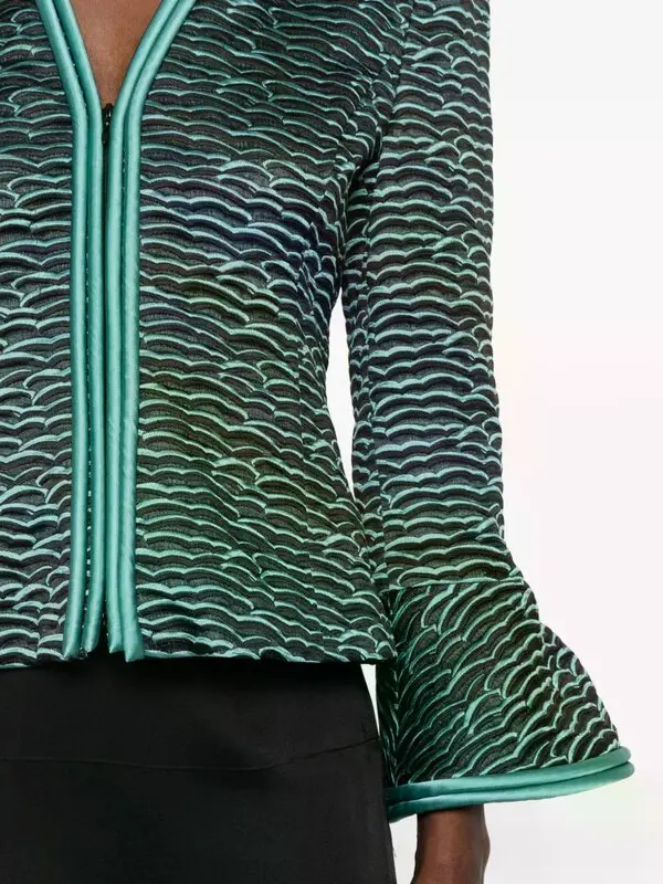 Emporio Armani Textured Ruffled-sleeve Jacket - Black