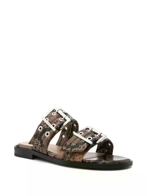 GANNI Buckle-fastening Snakeskin-effect Sandals - Brown