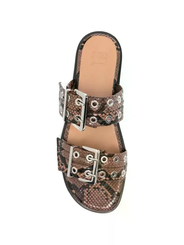 GANNI Buckle-fastening Snakeskin-effect Sandals - Brown
