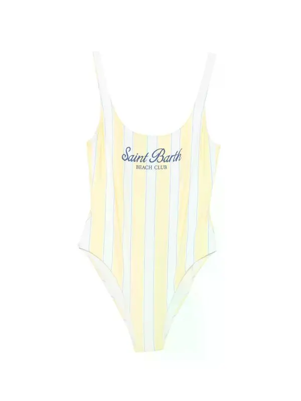 MC2 SAINT BARTH Striped Logo-print Swimsuit - Yellow