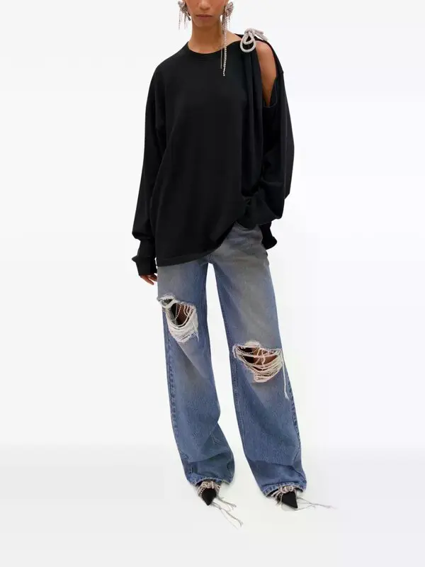 AREA Crystal-knot Cut-out T-shirt - Black