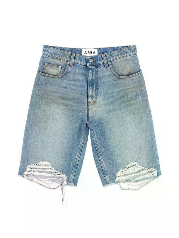 AREA Crystal-embellished Frayed Shorts