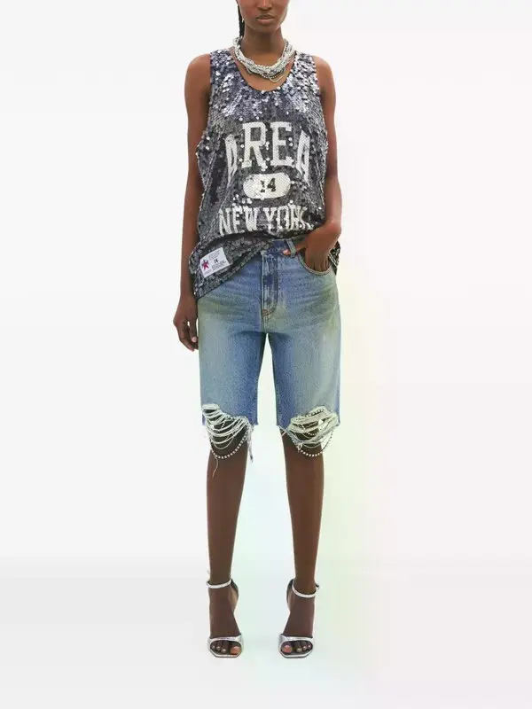 AREA Crystal-embellished Frayed Shorts