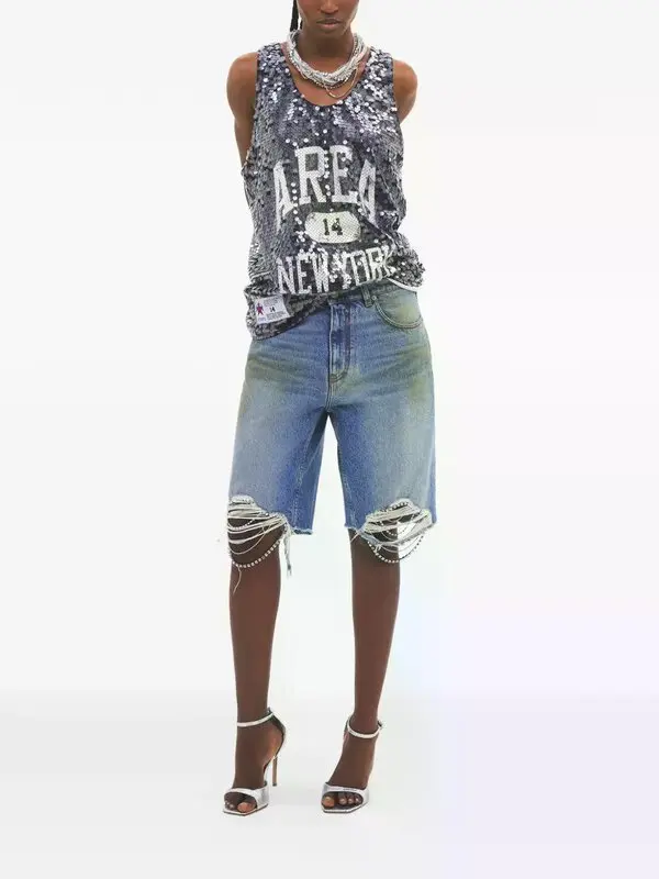 AREA Crystal-embellished Frayed Shorts