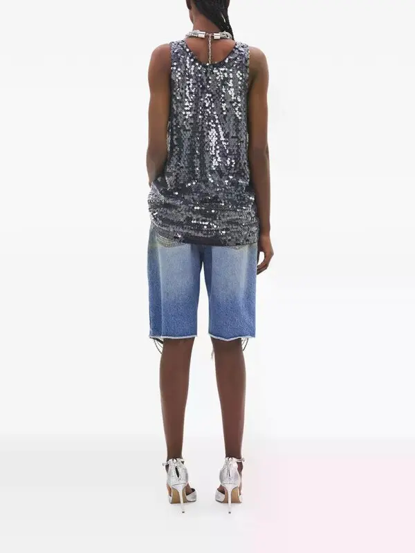 AREA Crystal-embellished Frayed Shorts