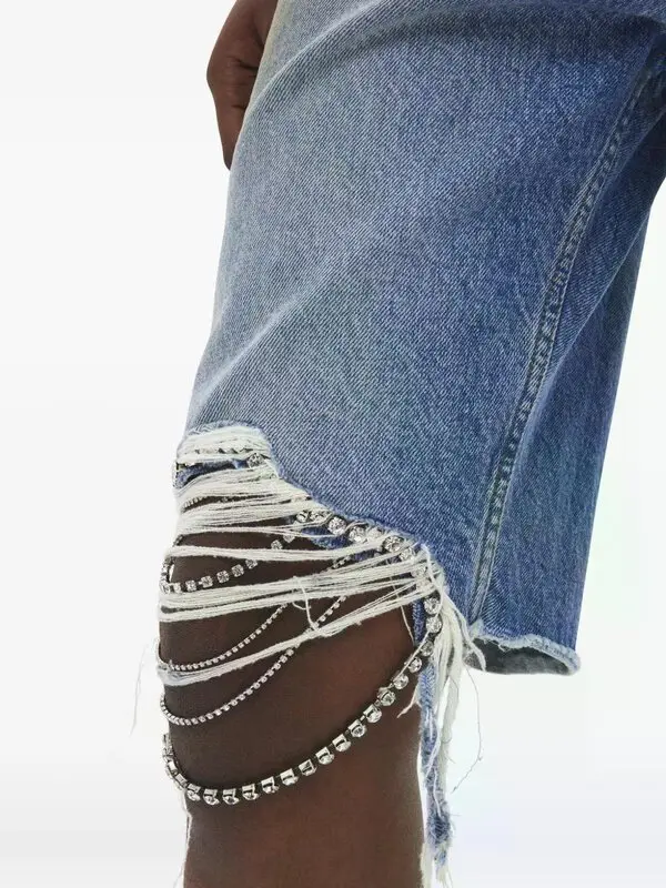 AREA Crystal-embellished Frayed Shorts