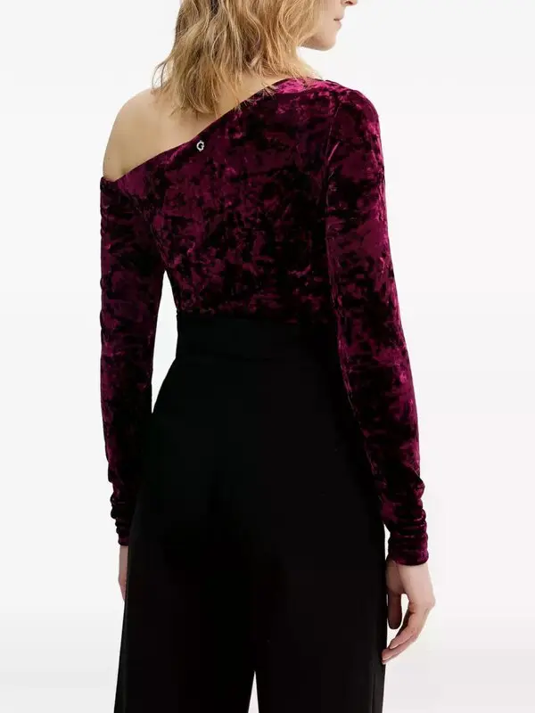 Guess Crushed-velvet One-shoulder Bodysuit - Purple