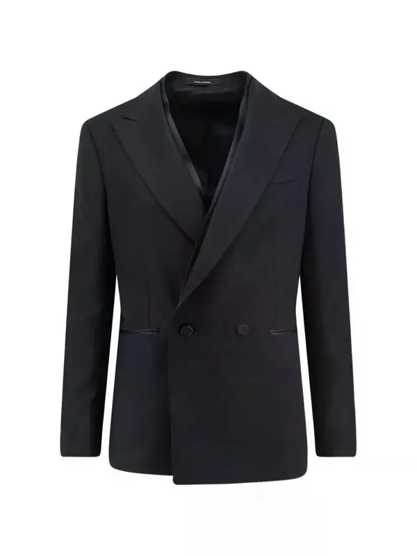 Tagliatore Double-breasted Slub-texture Blazer - Black