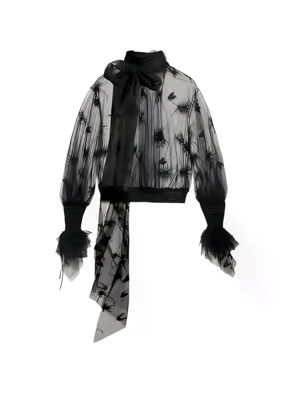 Blumarine Insect-embroidered Tulle Blouse - Black