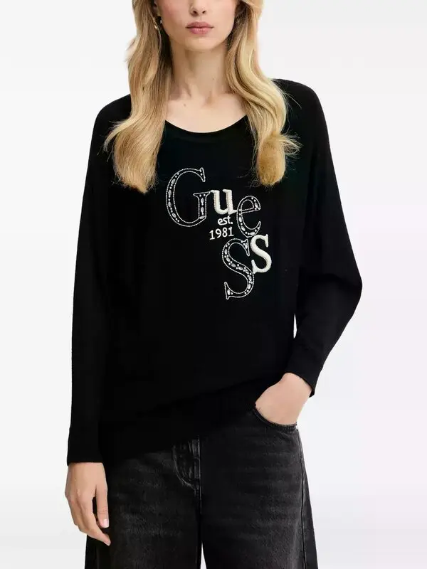 Guess Embroidered Long-sleeved T-shirt - Black