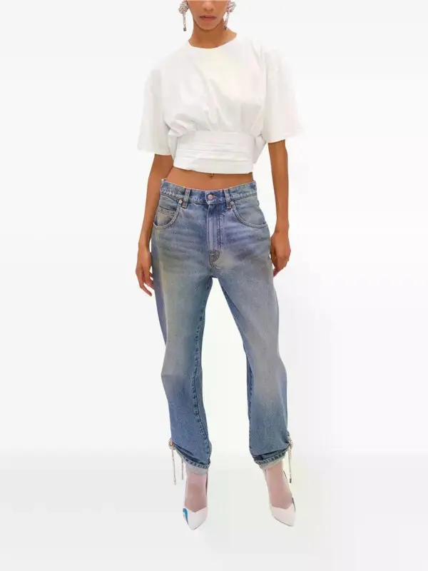 AREA Crystal-embellished Knot Jeans - Blue