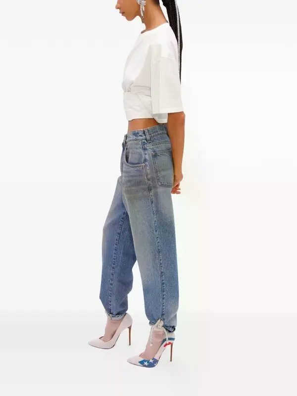 AREA Crystal-embellished Knot Jeans - Blue