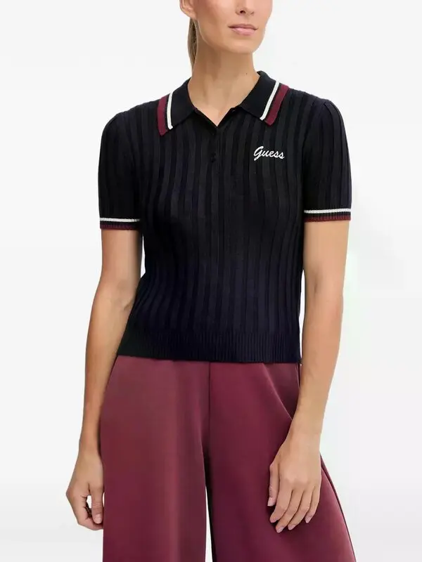 Guess Striped Polo Shirt - Black