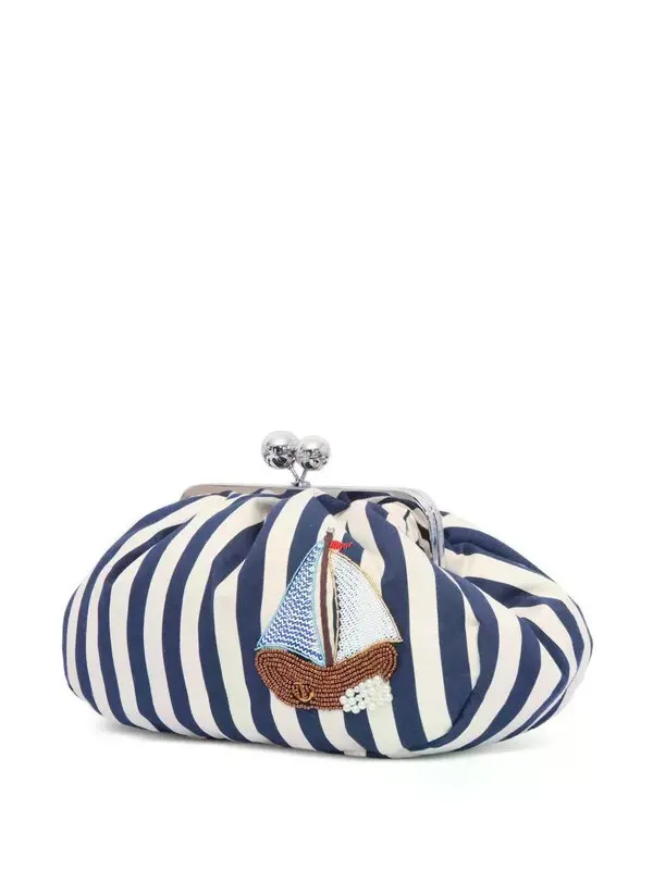 Max Mara Striped Shoulder Bag With Sailboat Embellishment - Blue