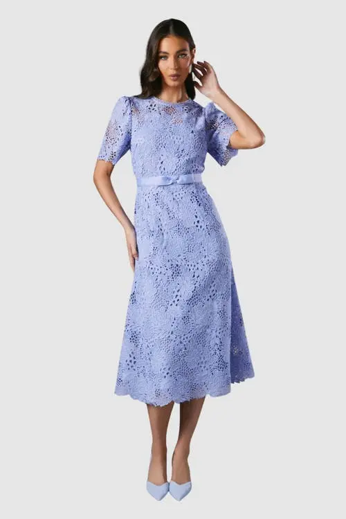 Coast Lace Midi Dress With Bow Belt - Lavender