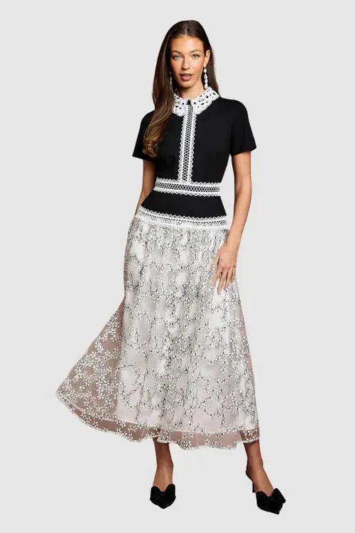Coast Embroidered Mesh Skirt Midaxi Dress - Mono