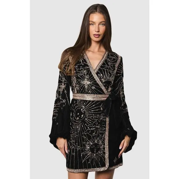 Coast Party Sequin Velvet Wrap Mini Dress - Black