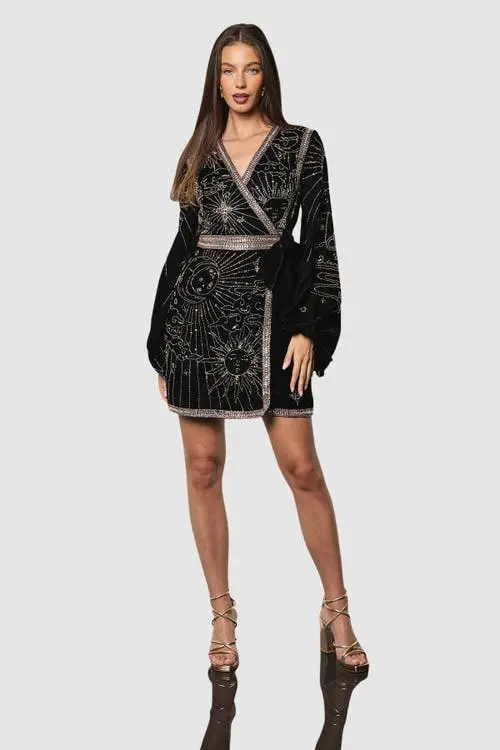 Coast Party Sequin Velvet Wrap Mini Dress