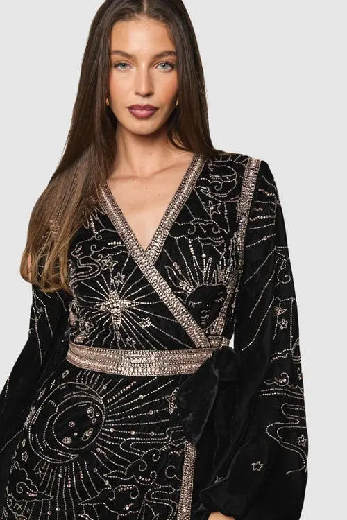 Coast Sequin Embellished Velvet Wrap Mini Dress