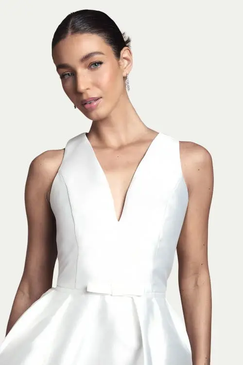 Coast Midi Dress With Plunge Neckline And Bow Detail - Ivory