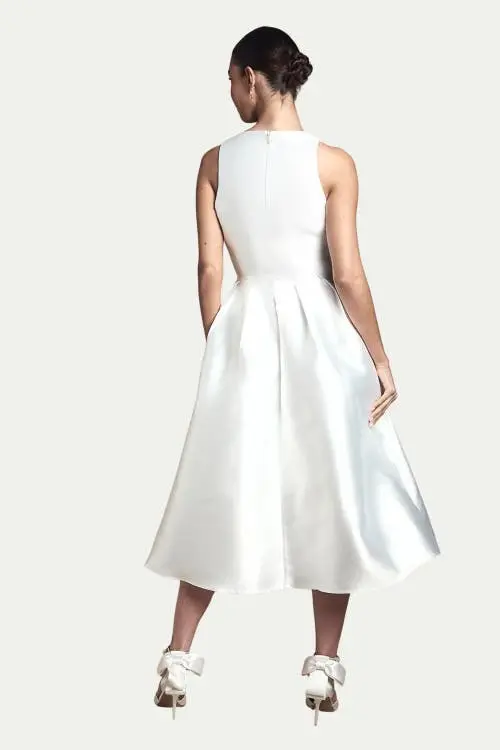 Coast Midi Dress With Plunge Neckline And Bow Detail - Ivory