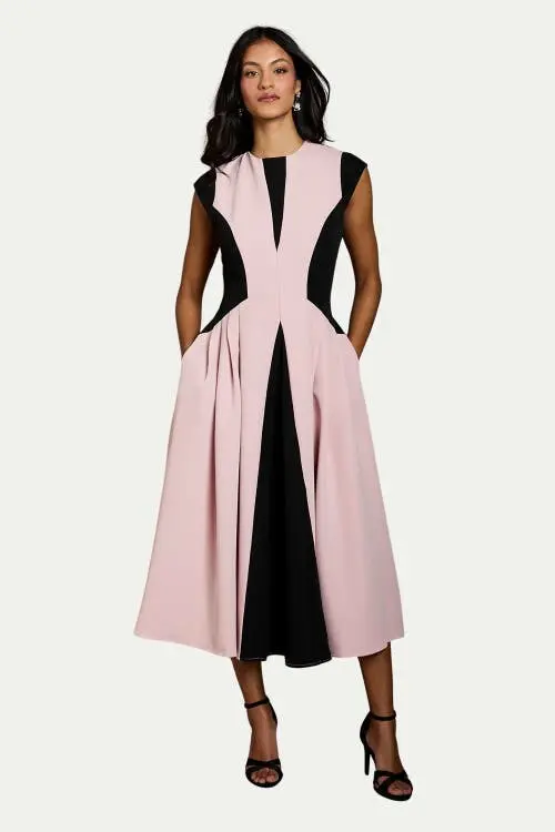 Coast Petite Color Block Midi Dress - Blush