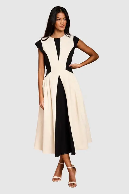 Coast Petite Crepe Colour Block Midi Dress - Mono