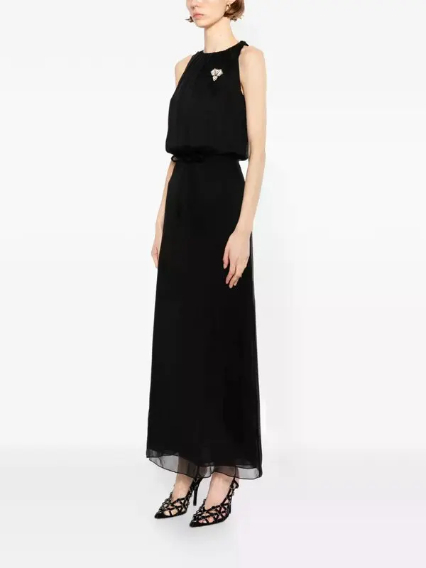Valentino Garavani Sleeveless Silk Maxi Dress With Brooch Detail