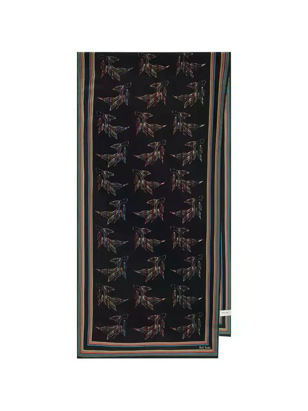 Paul Smith Fish-print Striped-border Scarf - Black