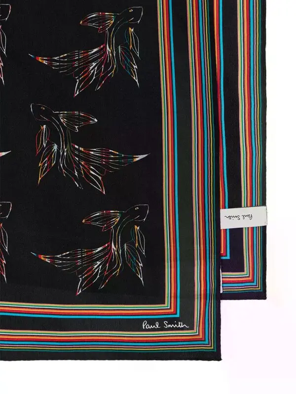 Paul Smith Fish-print Striped-border Scarf - Black