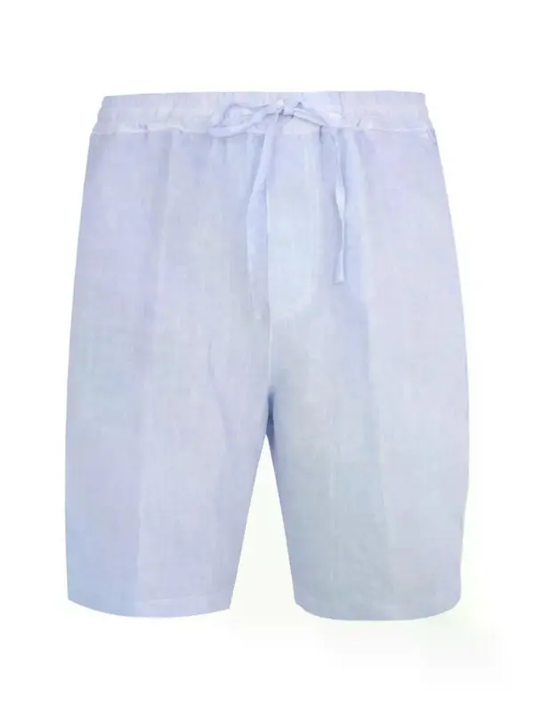 120% Lino Drawstring-waist Linen Shorts - Blue