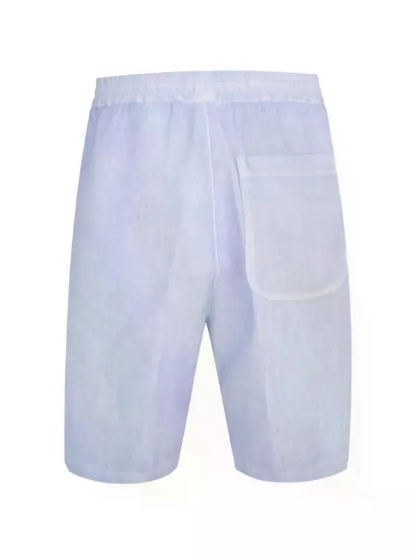120% Lino Drawstring-waist Linen Shorts - Blue
