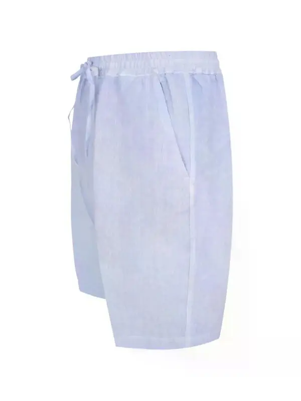120% Lino Drawstring-waist Linen Shorts - Blue