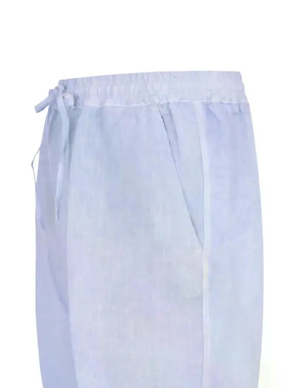 120% Lino Drawstring-waist Linen Shorts - Blue