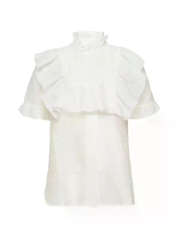 LEE MATHEWS Martha Ruffled Seersucker Blouse