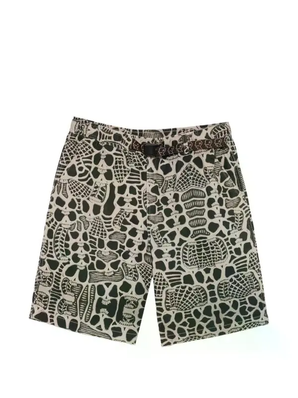 BRAIN DEAD Skull-print Belted Shorts - Neutrals