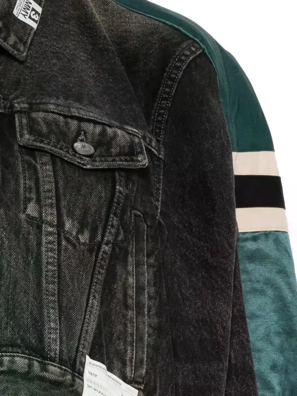 Mihara Yasuhiro Hybrid Denim-paneled Jacket With Embroidered Motif