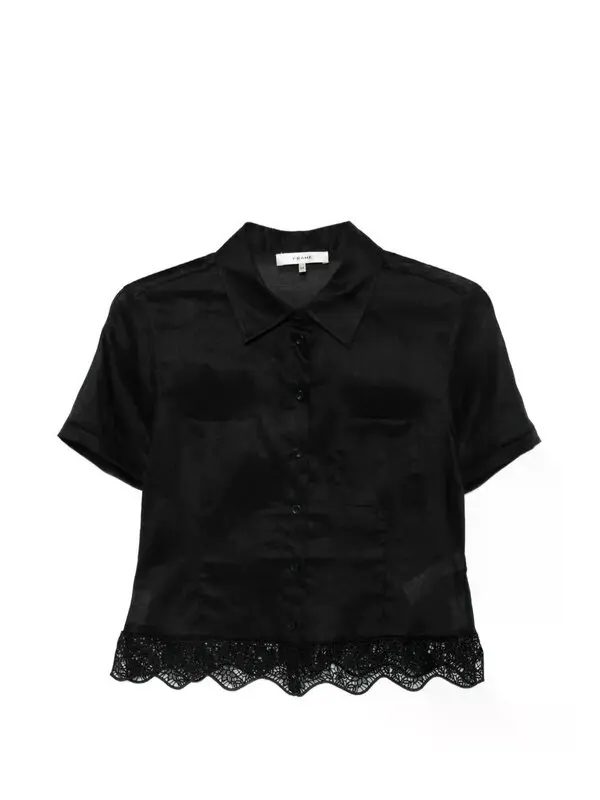 FRAME Seaside Lace-trim Short-sleeve Shirt - Black