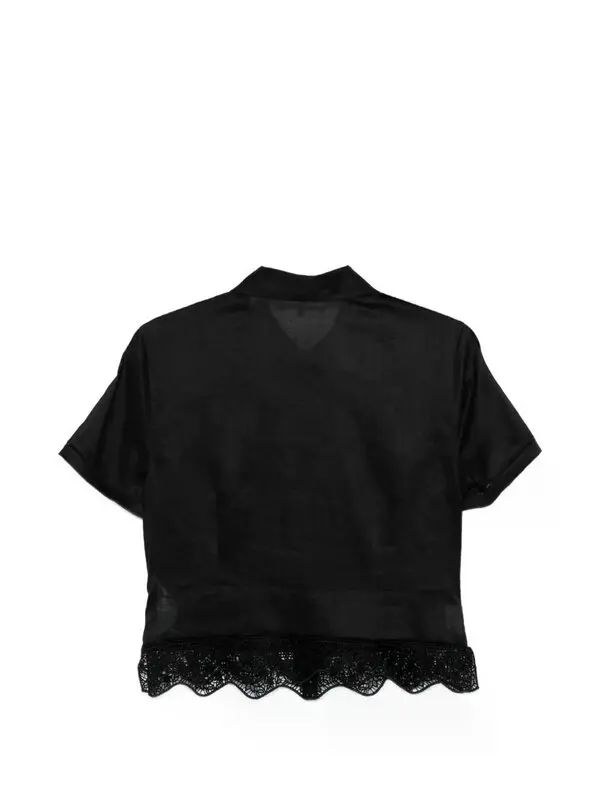 FRAME Seaside Lace-trim Short-sleeve Shirt - Black