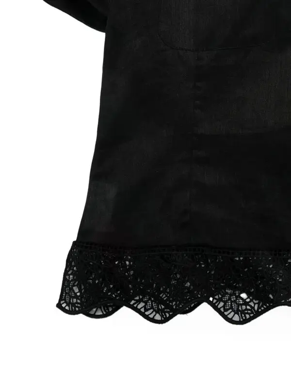 FRAME Seaside Lace-trim Short-sleeve Shirt - Black
