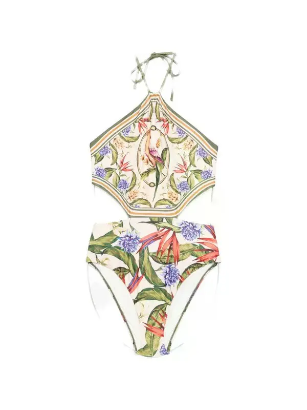 Farm Rio Strelitzia Floral-print Swimsuit - Neutrals