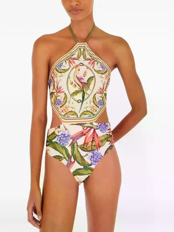 Farm Rio Strelitzia Floral-print Swimsuit - Neutrals