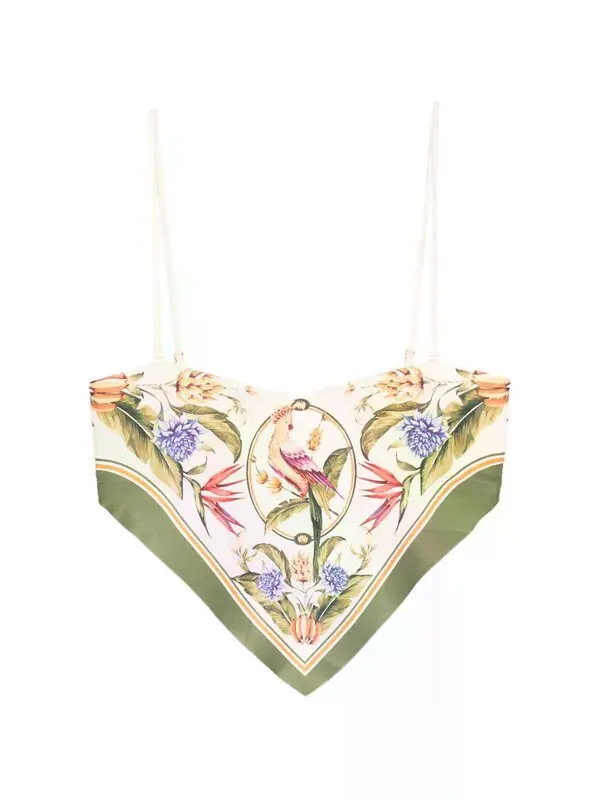 Farm Rio Strelitzia Floral-print Handkerchief-hem Bikini Top